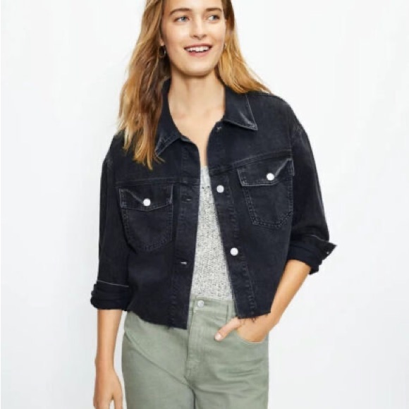 LOFT | Jackets & Coats | Loft Washed Black Denim Jean Moto Jacket ...